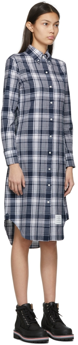 Thom Browne Navy & White Hairline Madras Check Knee-Length Point Collar ...