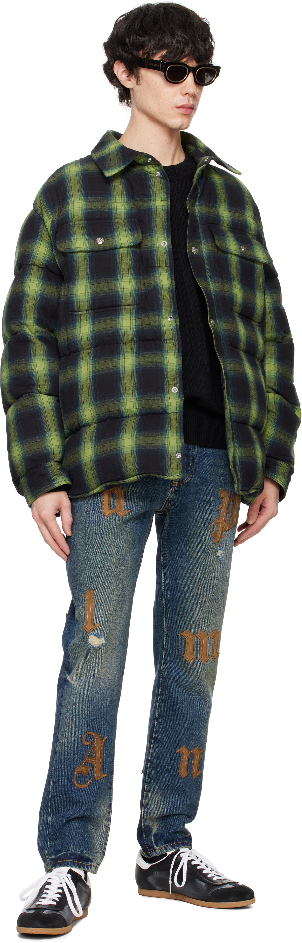 Palm Angels Green Vertigo Padded Down Jacket Palm Angels