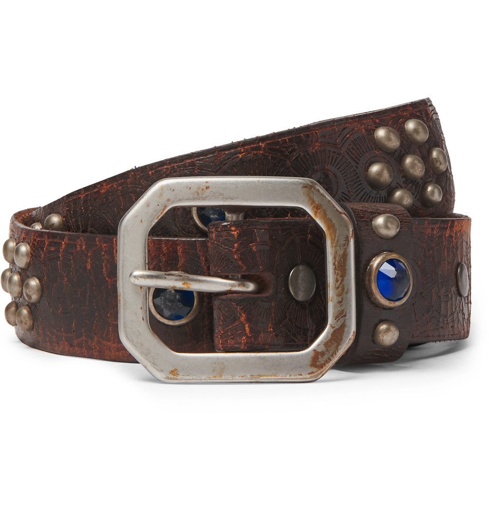 RRL - 3cm Distressed Embellished Leather Belt - Brown RRL
