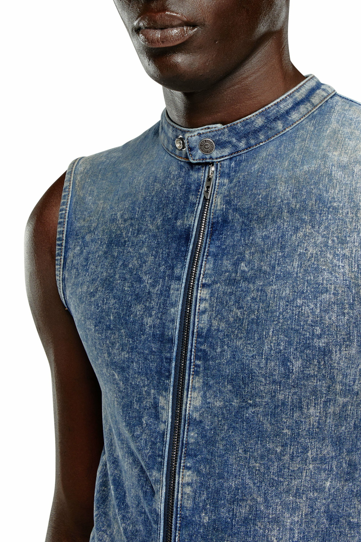 Diesel Sleeveless denim top with biker details - T-Shirts Mens in Blue ...