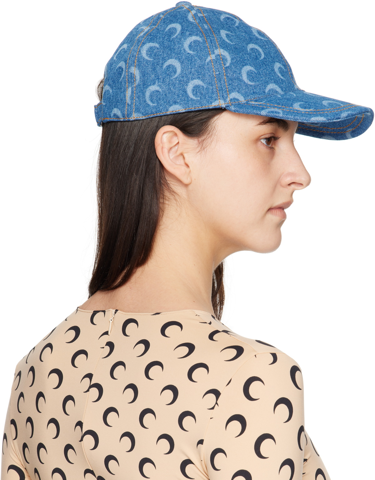 Marine Serre Blue Moon Laser Denim Baseball Cap Marine Serre