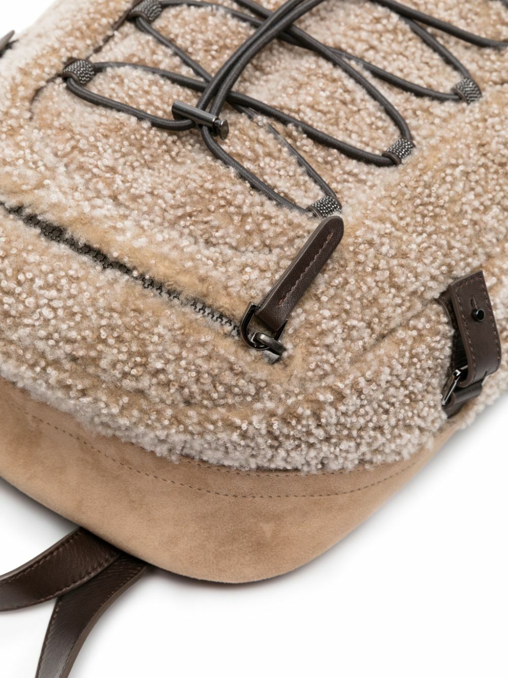 Brunello Cucinelli Brown Shearling Leather Panel Backpack Brunello ...