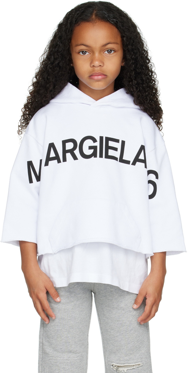 MM6 Maison Margiela Kids White Cropped Hoodie MM6 Maison Margiela