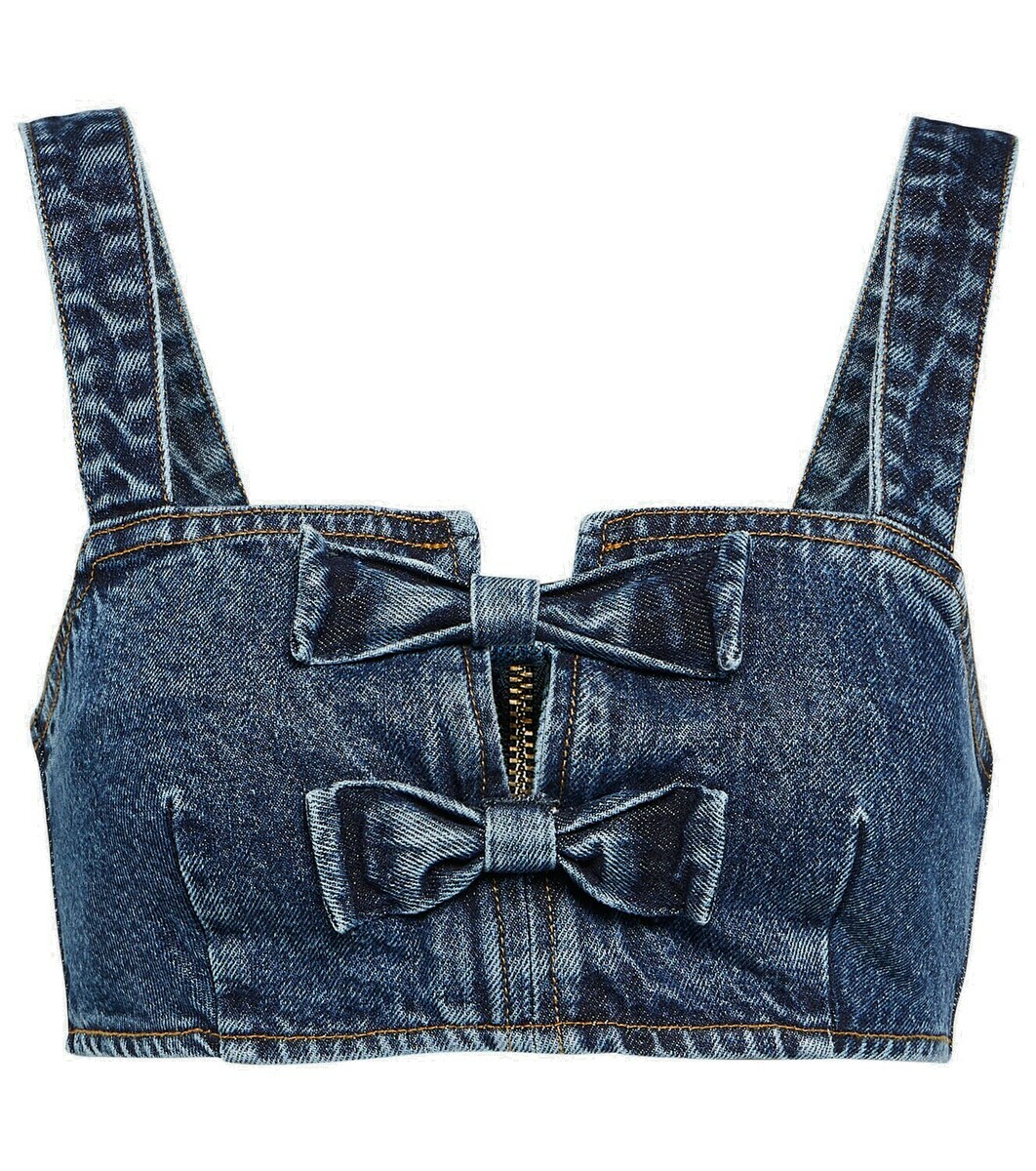 Self-Portrait Bow-trimmed denim bra top Self-Portrait