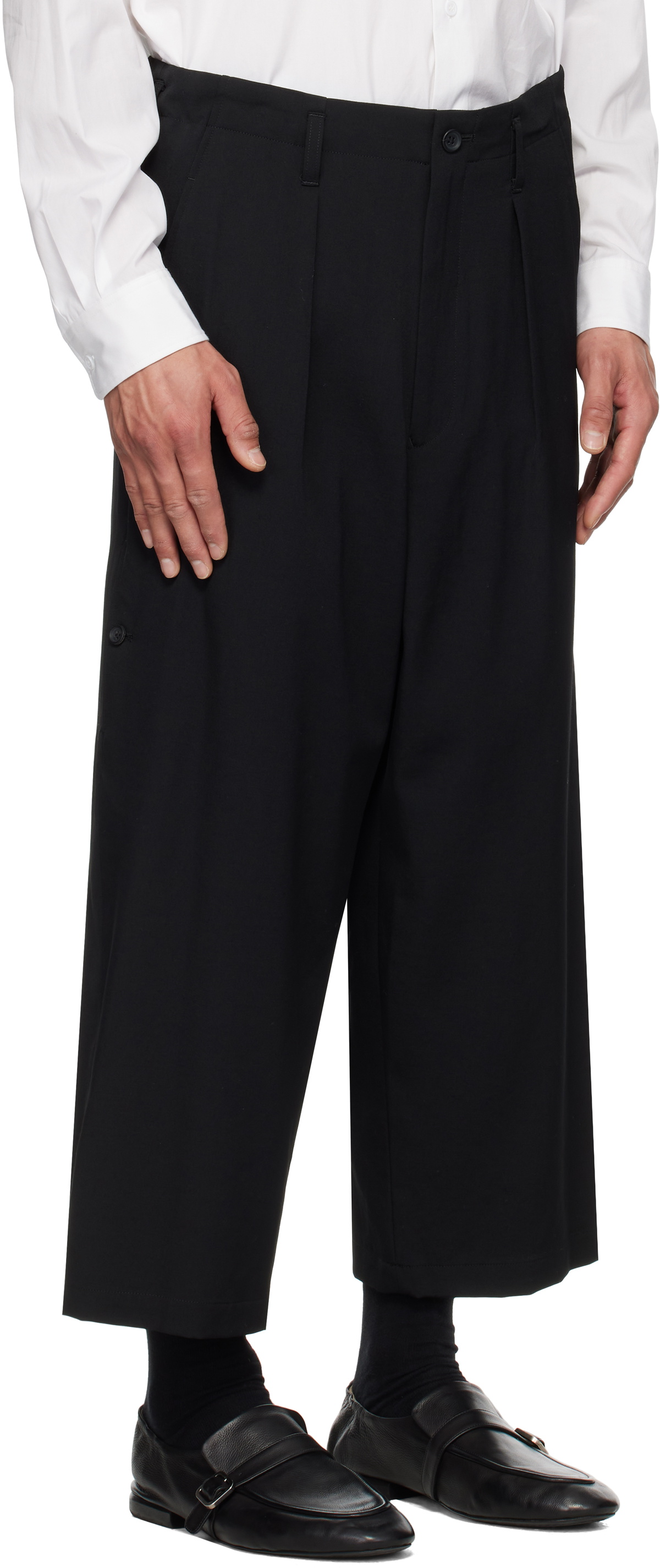YOHJI YAMAMOTO Black Wool Gabardine R Coin Pocket Trousers Yohji Yamamoto