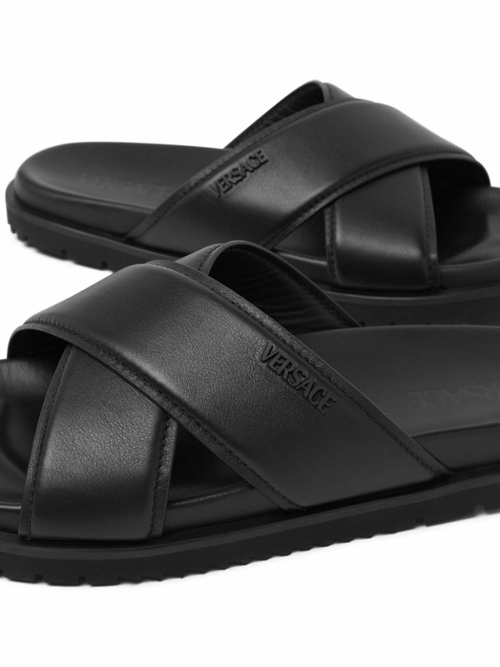Versace Black Crossover Leather Slides Versace