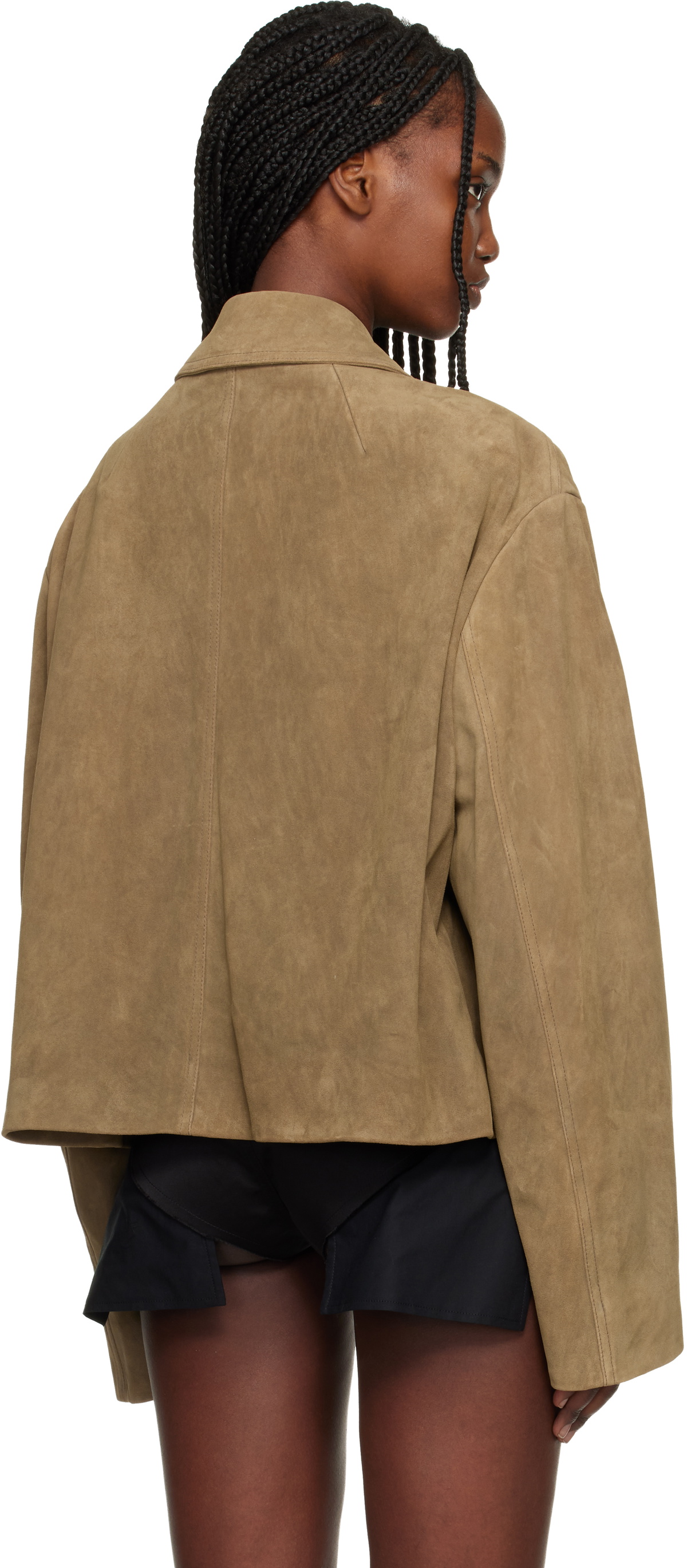 Rick Owens Beige Temple Heizer Mac Suede Jacket Rick Owens