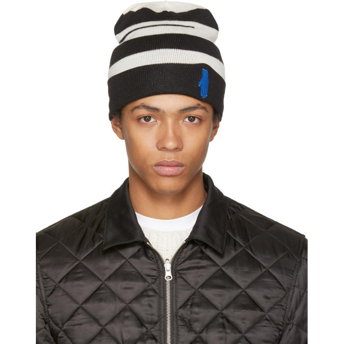 Raf Simons White and Black Striped Hand Beanie adidas x Raf Simons
