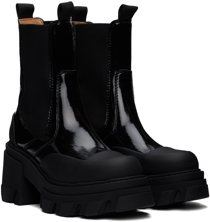 GANNI Black Cleated Heeled Mid Chelsea Boots GANNI