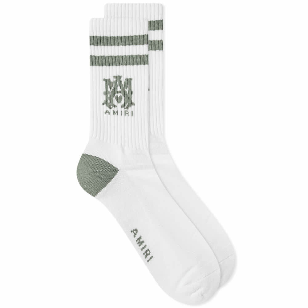 AMIRI Men's Ma Striped Sock in White Military Green Amiri