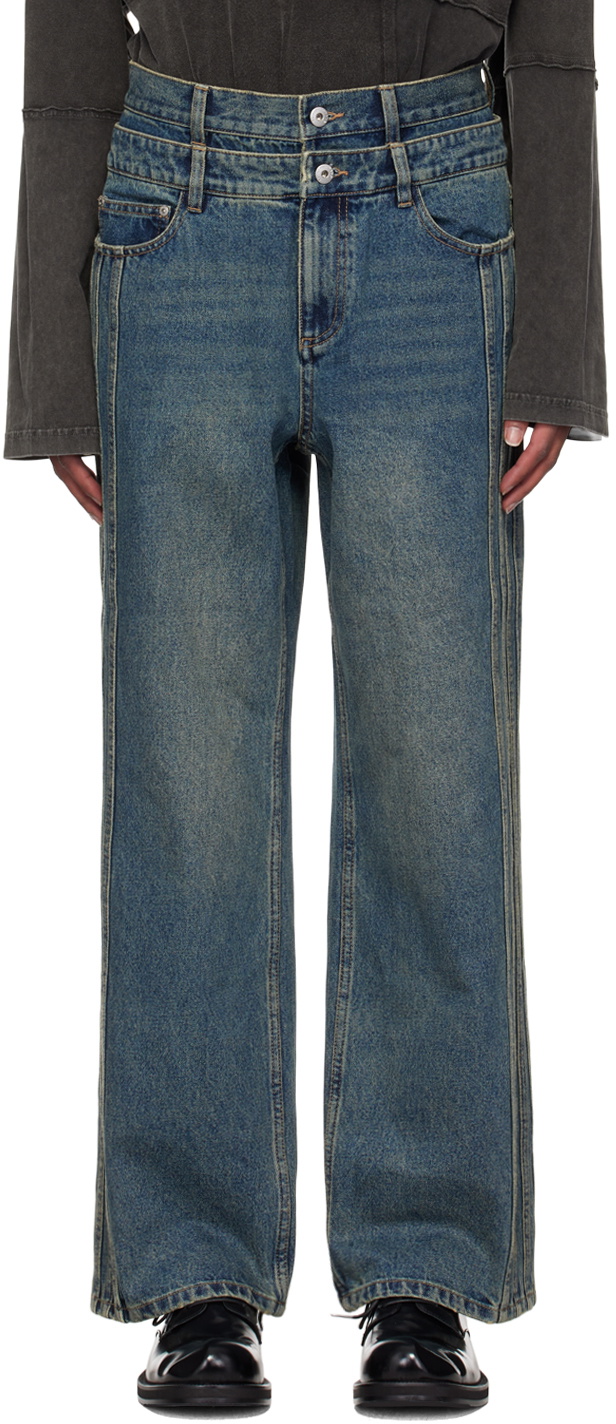 Feng Chen Wang Blue Multi Seam Straight Leg Jeans Feng Chen Wang