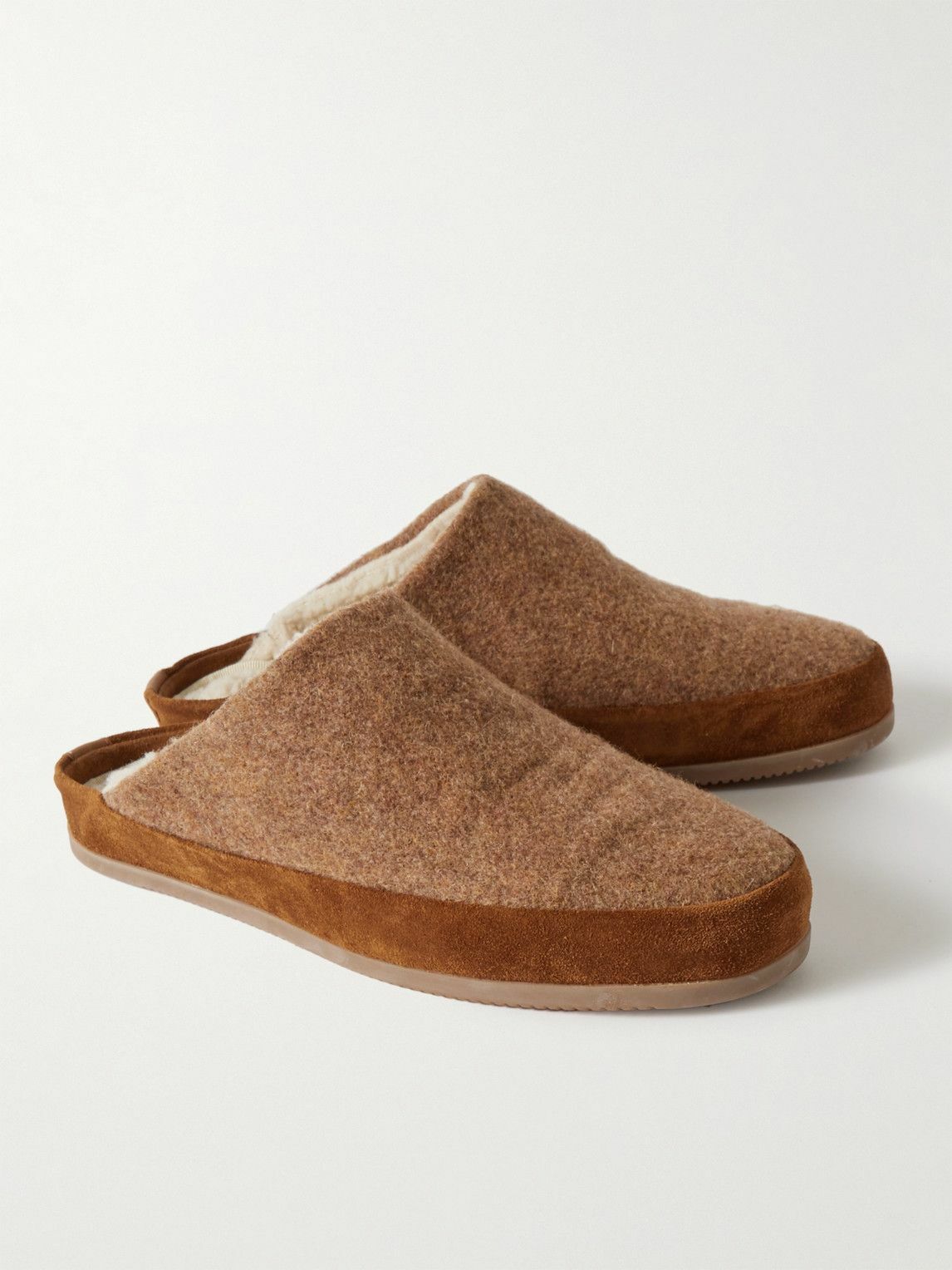 Mulo - Suede-Trimmed Shearling-Lined Recycled Wool Slippers - Brown Mulo