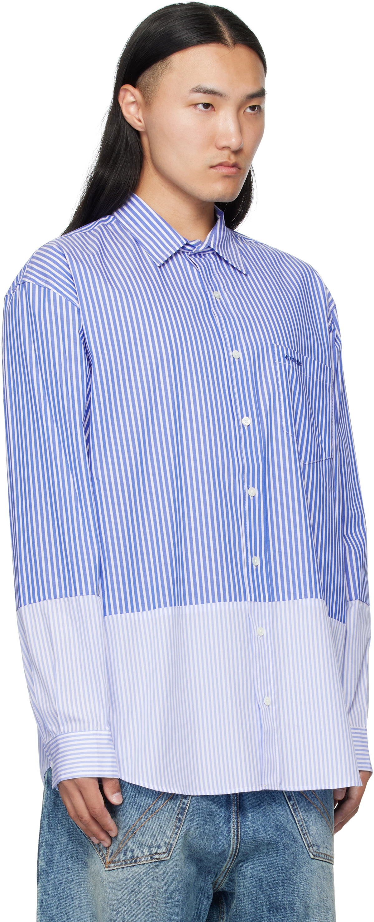 VETEMENTS White & Blue Splitted Shirt Vetements