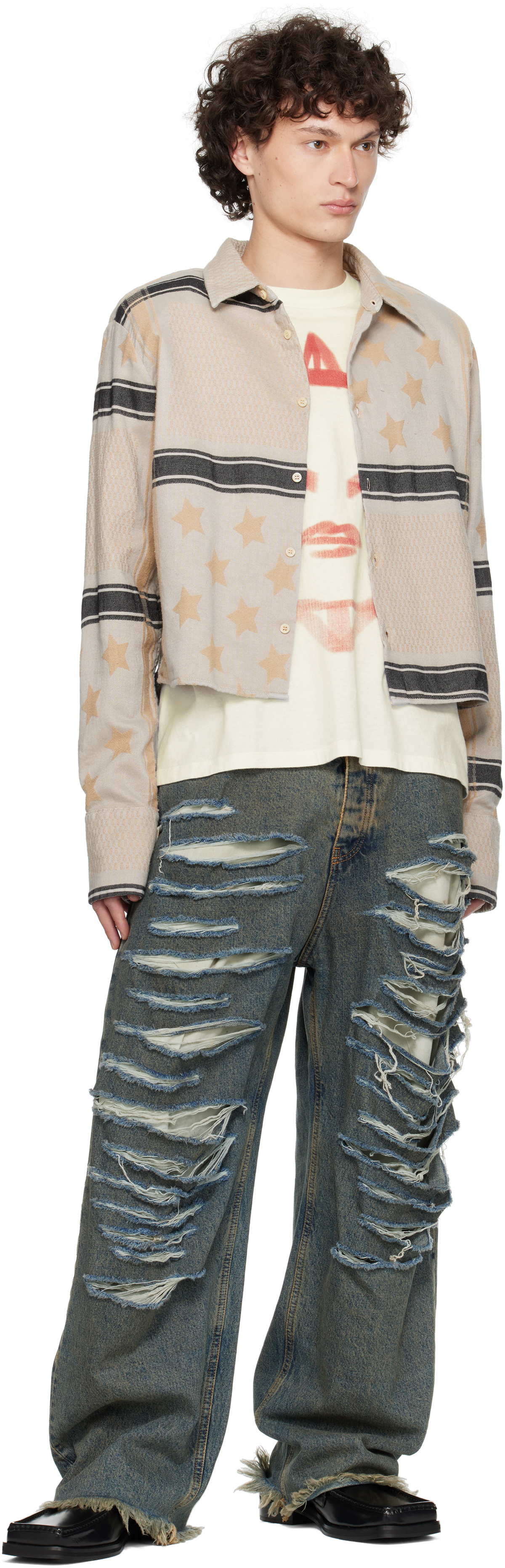 424 Beige Cropped Shoulder Pad Shirt 424