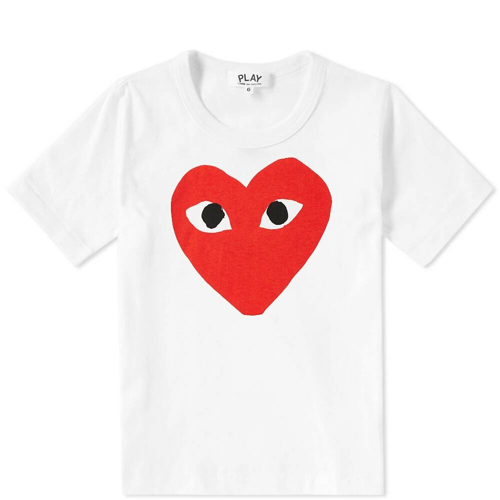 Comme des Garçons Play Kids Red Heart Logo T-Shirt in White/Red Comme ...