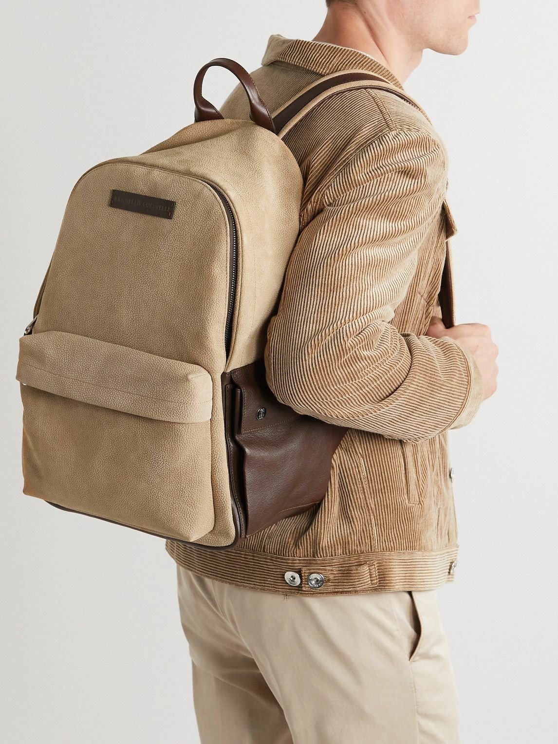 Brunello Cucinelli - Leather-Trimmed Suede Backpack Brunello Cucinelli