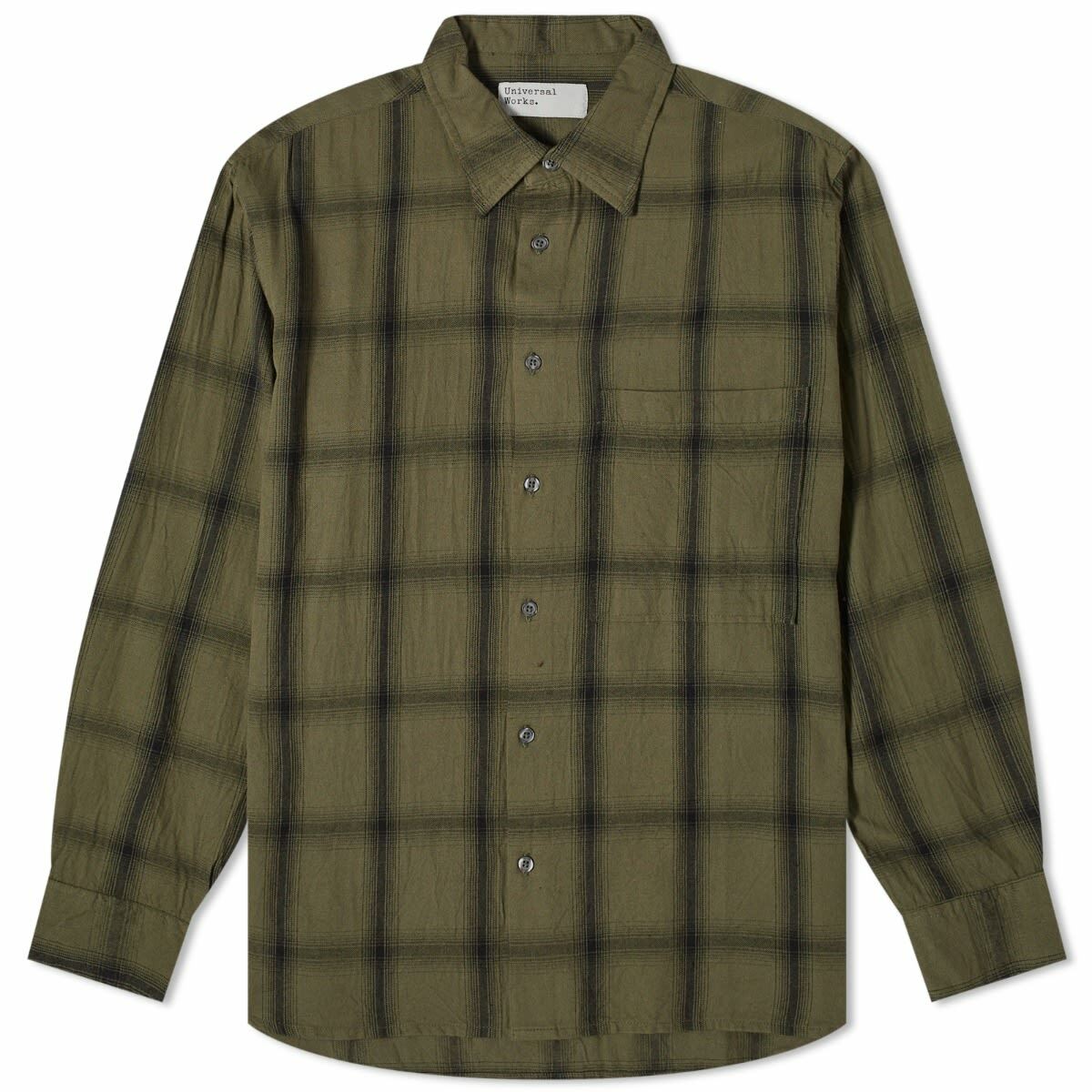 Universal Works Men's Shadow Check Square Pocket Shirt in Olive ...