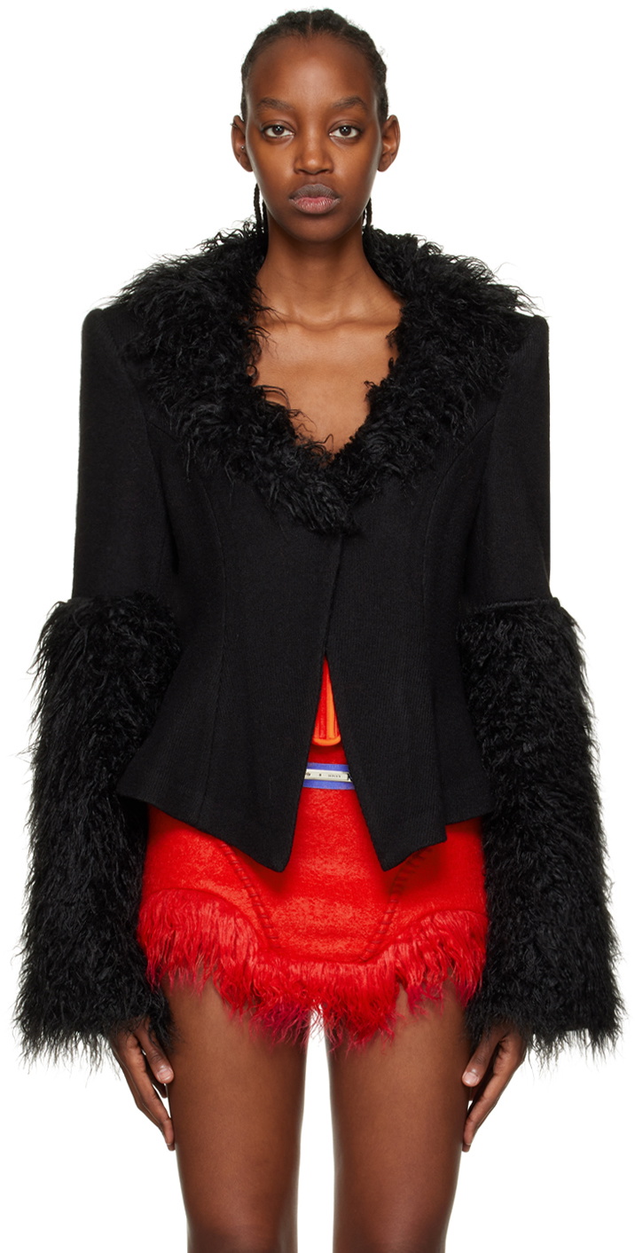 DIDU Black Patchwork Faux-Fur Jacket Didu