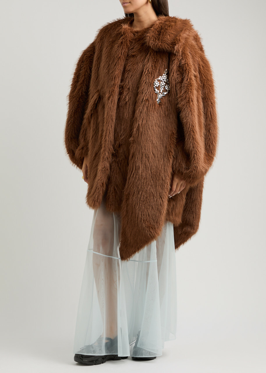 Simone Rocha Bow-embellished Faux fur Coat Brown Simone Rocha