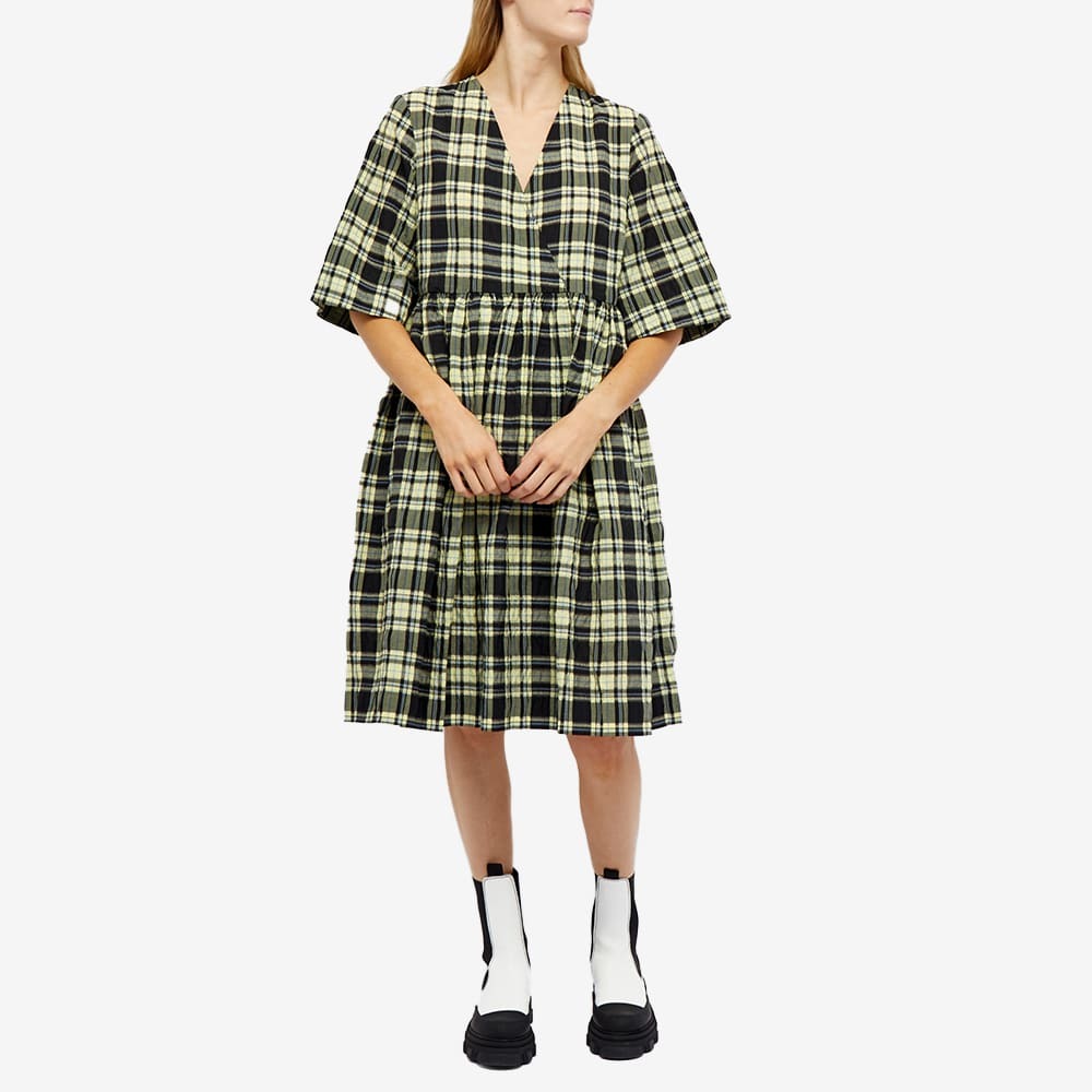 GANNI Women's Seersucker Check Midi Wrap Dress in Check Elfin Yellow GANNI