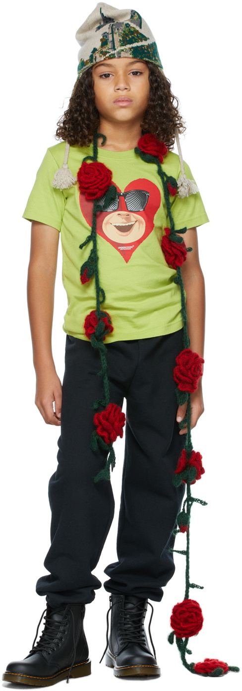 UNDERCOVER Kids Green Heart Face T-Shirt Undercover
