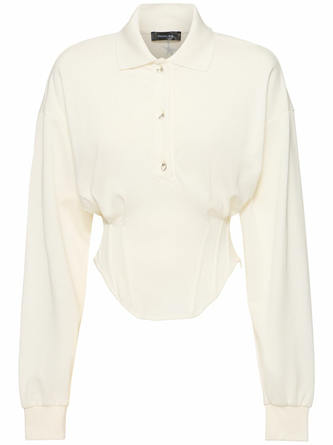 MUGLER Long Sleeve Piquet Corset Top Mugler