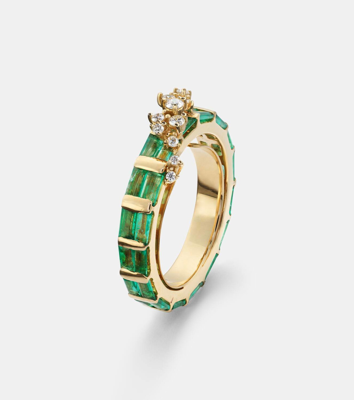 Ananya Scatter 18kt gold ring with emeralds and diamonds Ananya