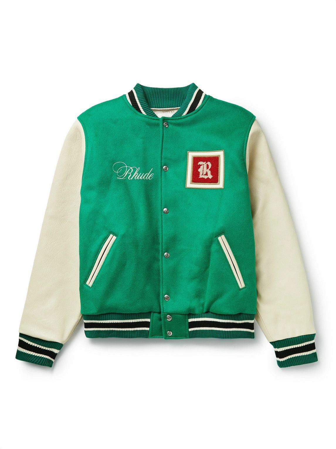 Rhude - Leather-Trimmed Embroidered Wool-Blend Felt Varsity Jacket ...