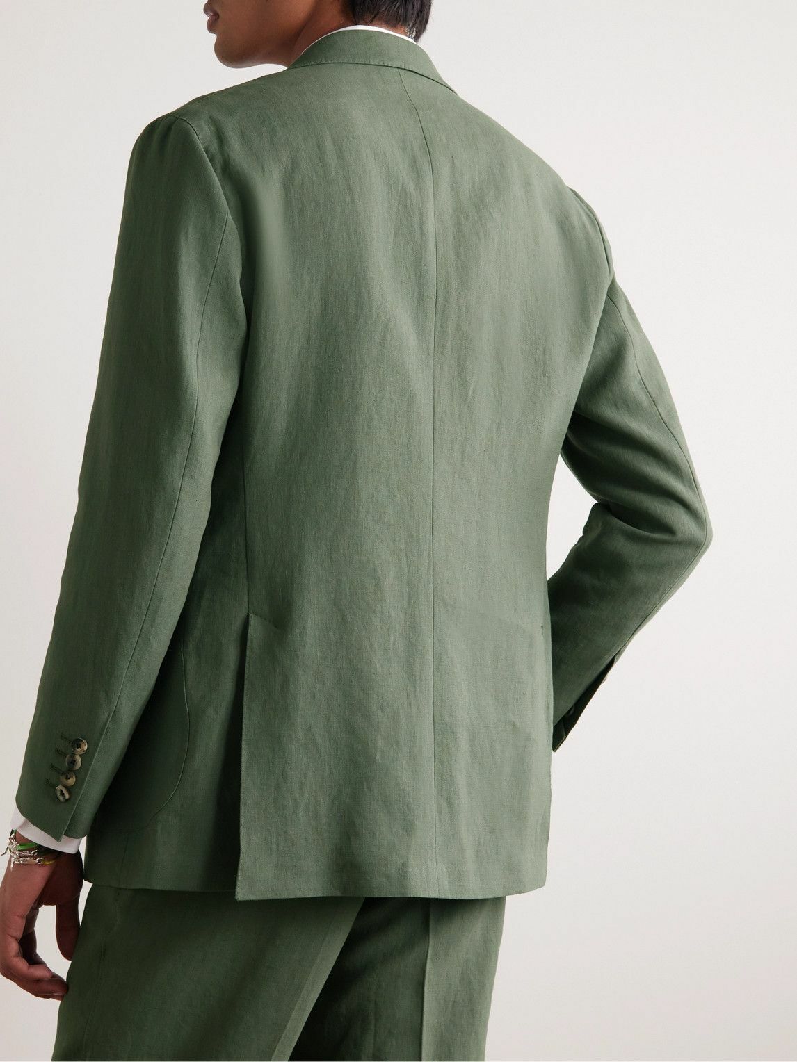 Thom Sweeney - Unstructured Double-Breasted Linen Suit Jacket - Green ...