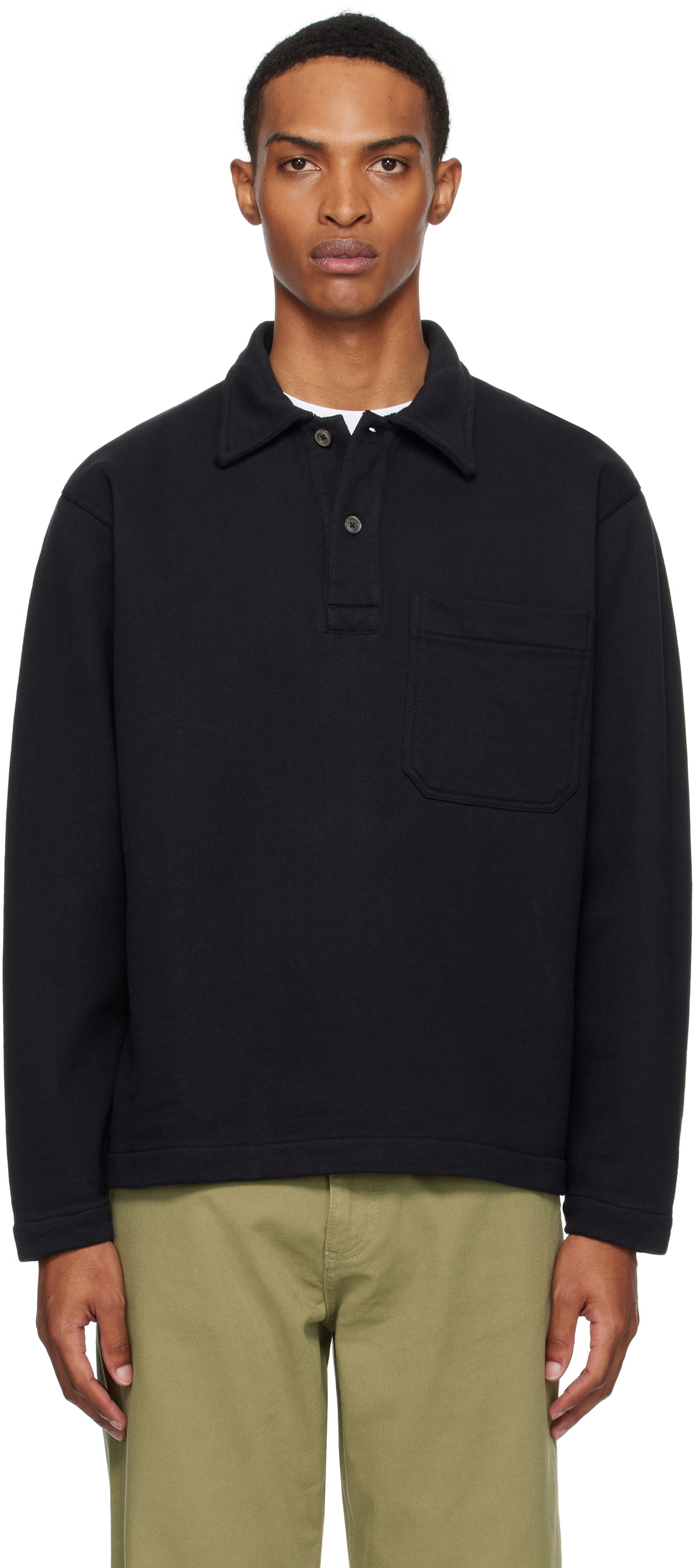 NORSE PROJECTS Black Fraser Relaxed Organic Loopback LS Polo Norse Projects