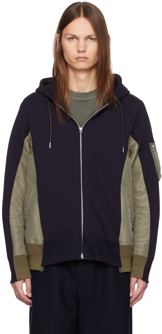 sacai Navy & Khaki Paneled Hoodie Sacai