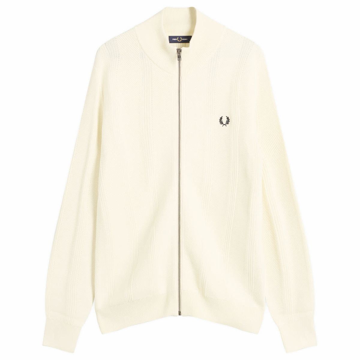 Fred Perry Men's Textured Zip Through Cardigan in Ecru Fred Perry