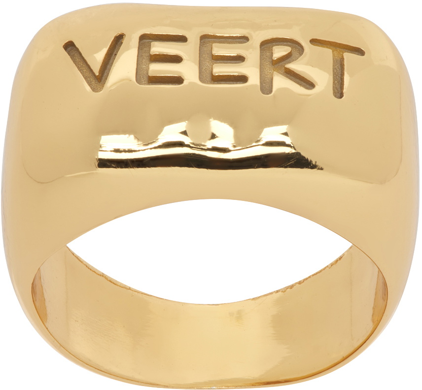 VEERT Gold 'The Handwritten Logo' Signet Ring VEERT