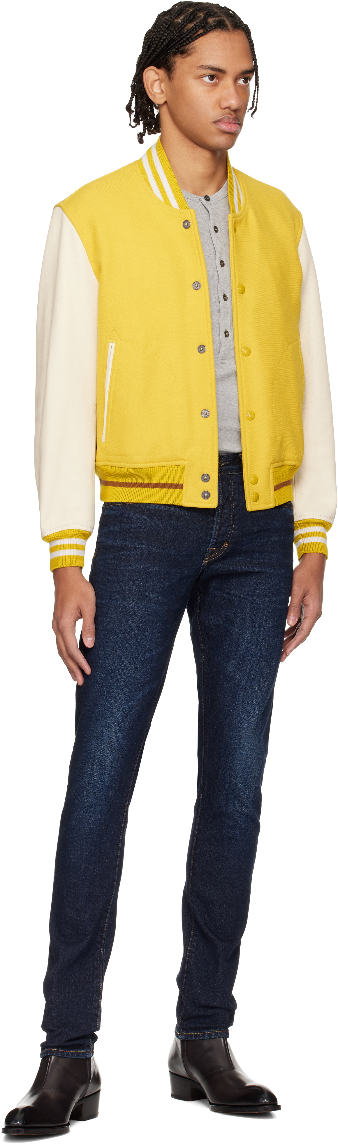 TOM FORD Yellow Double Face 3D Varsity Bomber Jacket TOM FORD