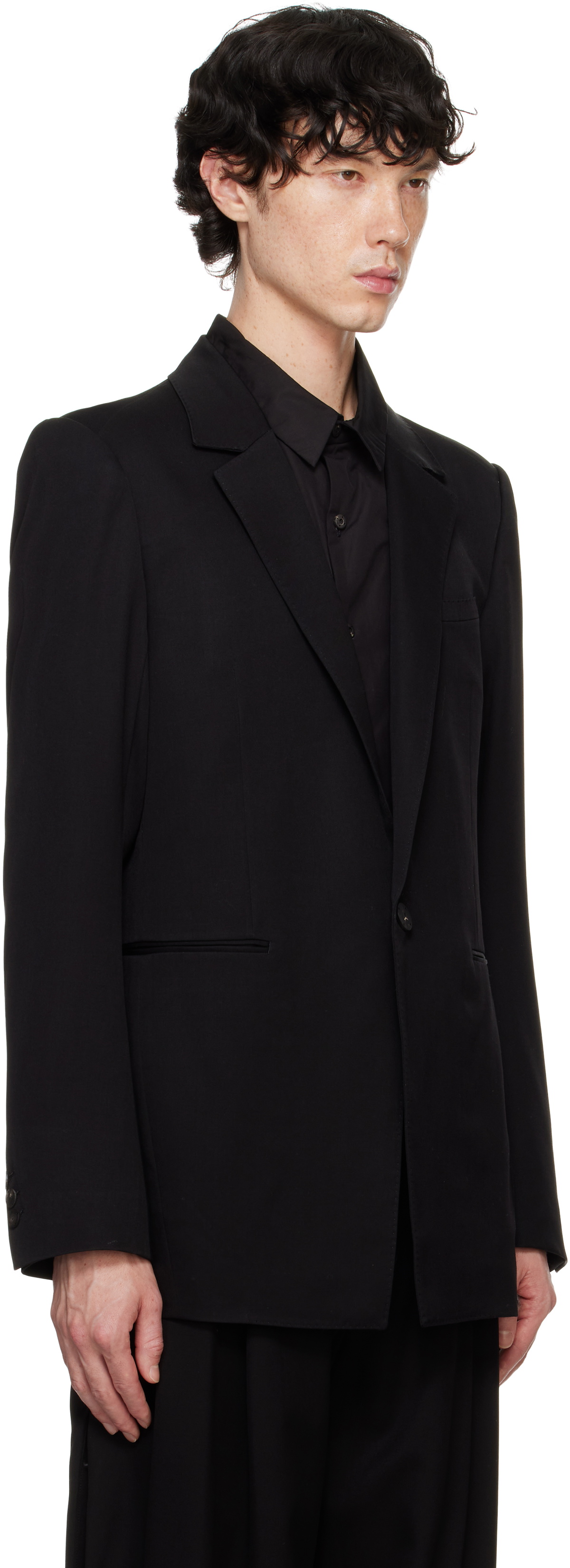 DEVOA Black Horn-Button Blazer