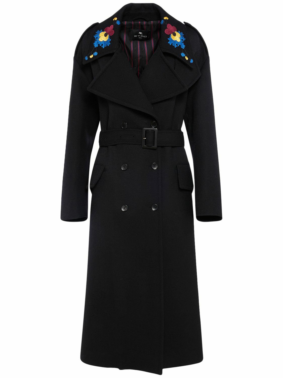 ETRO - Embroidered Wool Long Coat W/belt Etro