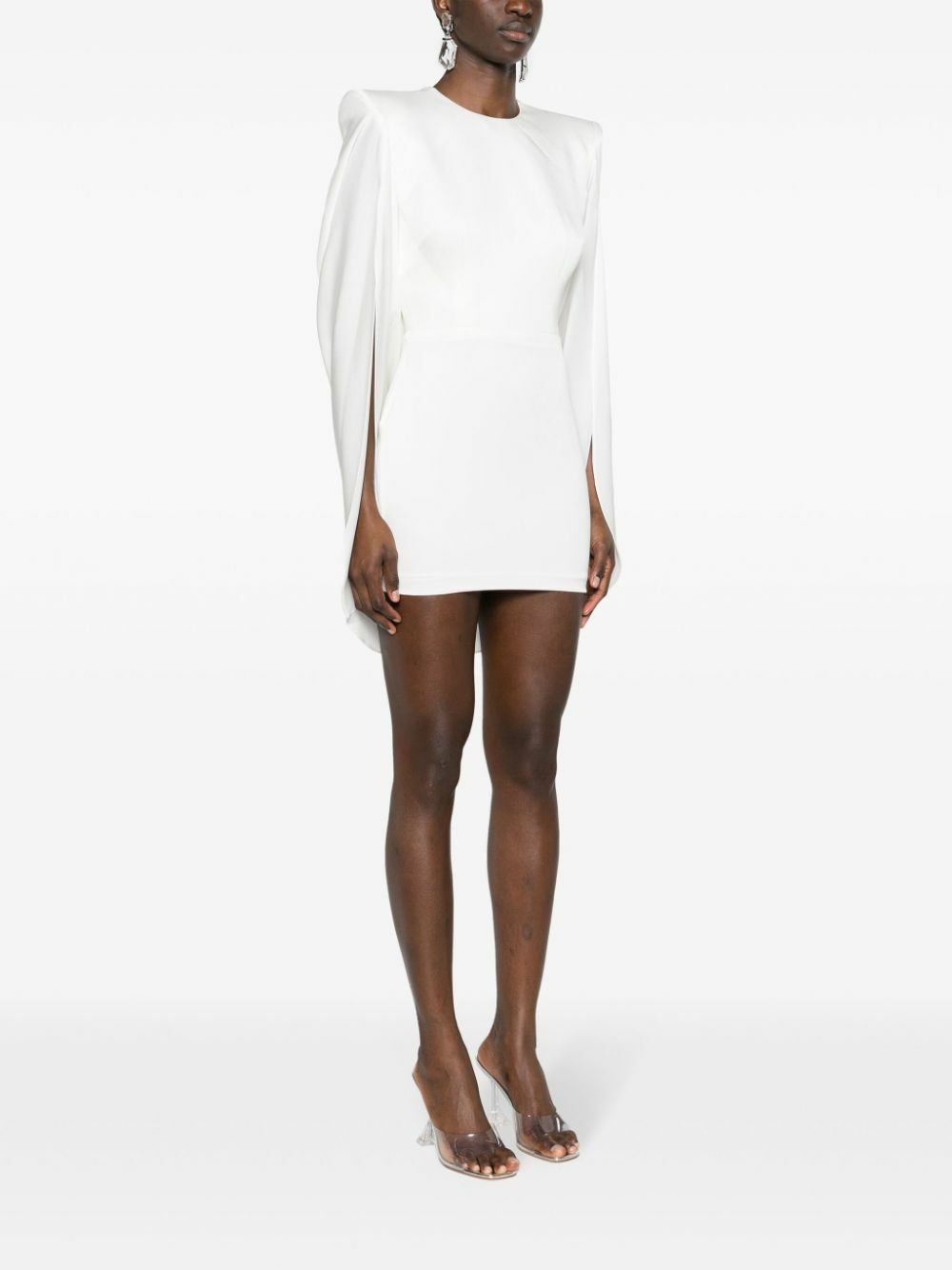 Alex Perry White Cape-Style Crepe Mini Dress Alex Perry