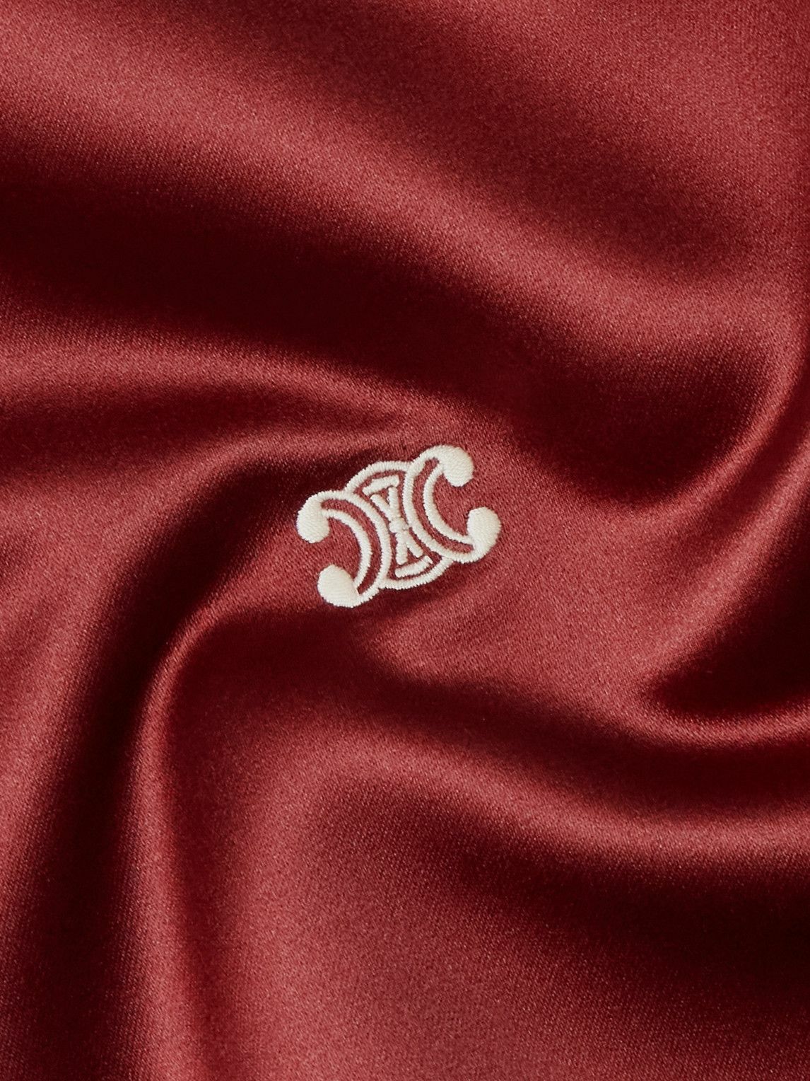 CELINE - Teddy Logo-Embroidered Satin Varsity Jacket - Burgundy Celine