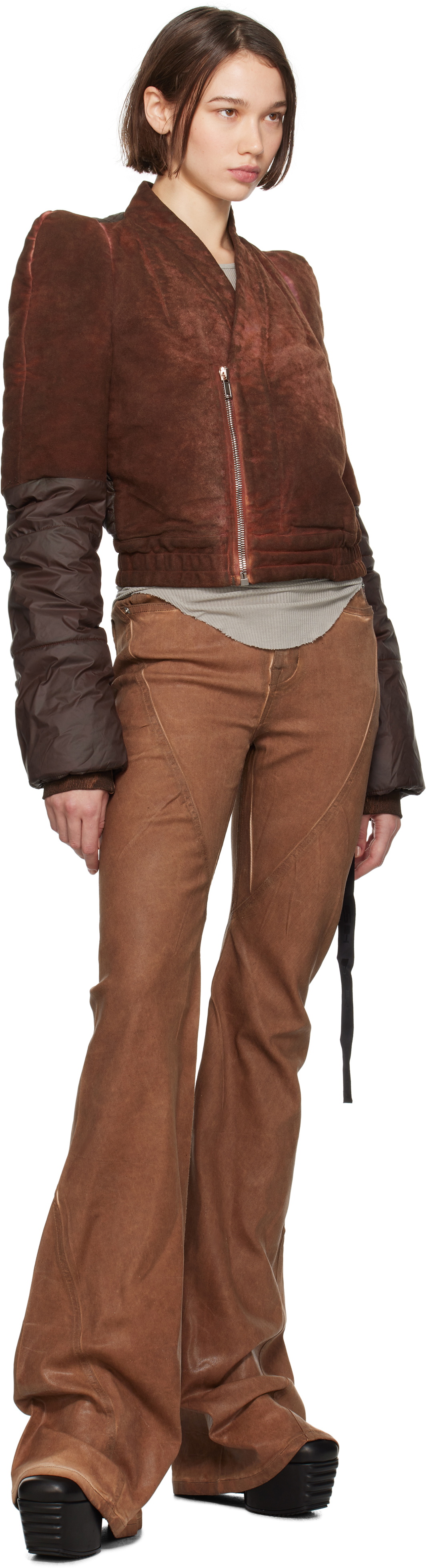 Rick Owens DRKSHDW Brown Porterville Metro Bomber Jacket Rick Owens Drkshdw
