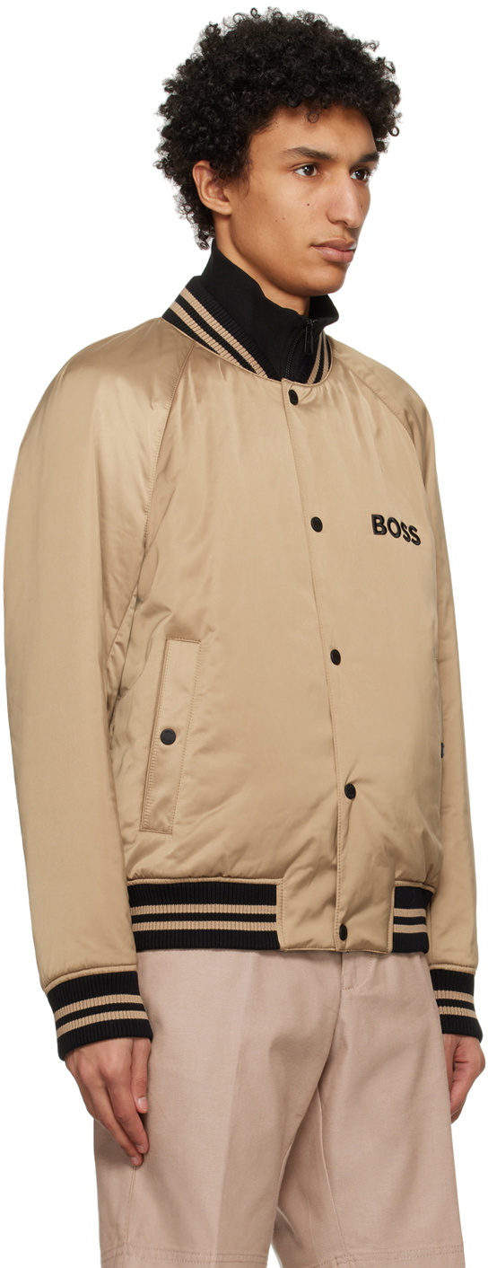 BOSS Khaki Striped Bomber Jacket BOSS