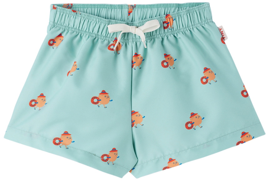 TINYCOTTONS Kids Blue Beach Oranges Swim Shorts