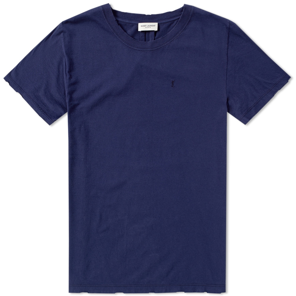 Saint Laurent Distressed Embroidered Logo Tee Saint Laurent