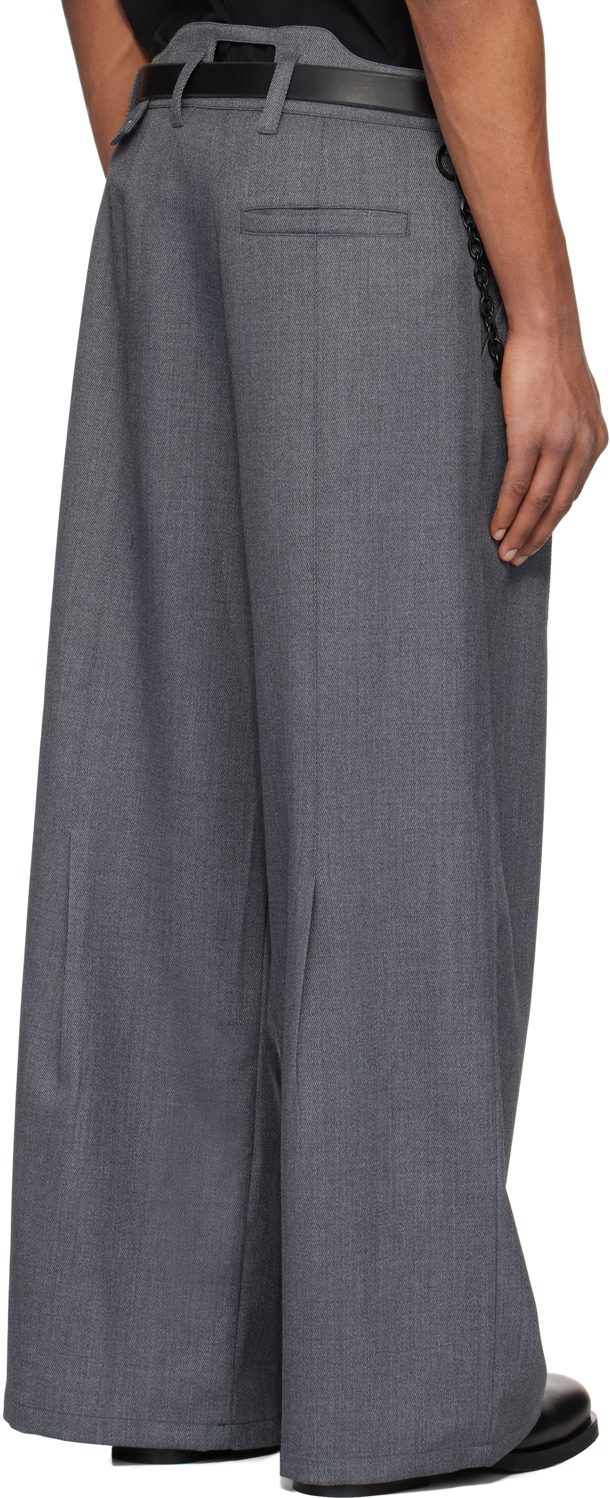 NULLUS Gray Belted Large Pleated Trousers NULLUS