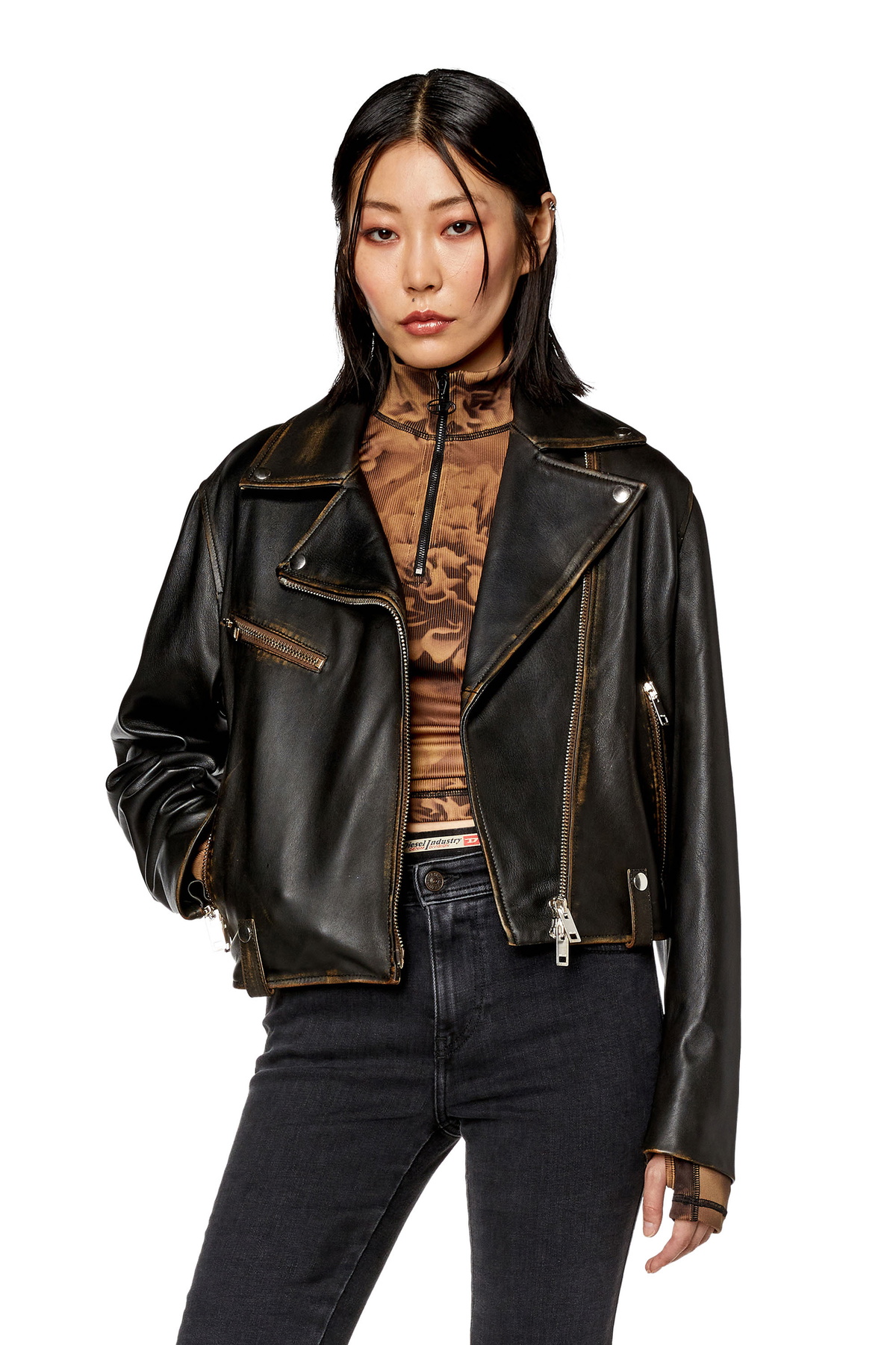 Diesel Black & Gray L-Fox Leather Jacket Diesel Diesel Black & Gray L-Fox Leather Jacket Diesel
