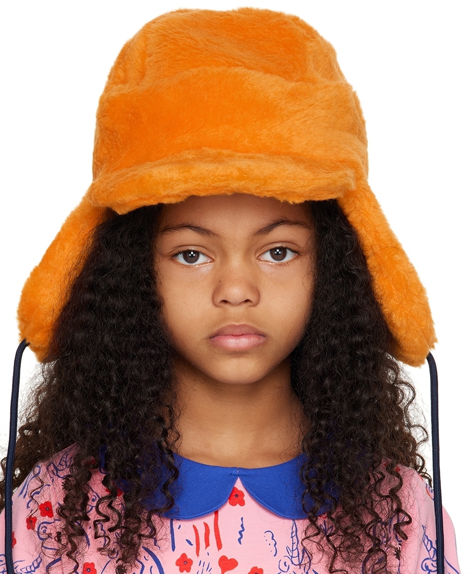 Mini Rodini Kids Orange Faux-Fur Reversible Hat Mini Rodini