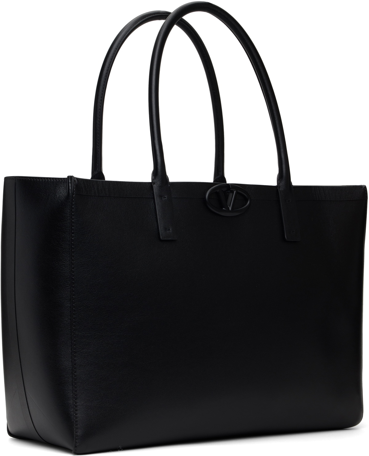 Valentino Garavani Black Medium Vlogo Locker Leather Shopping Tote ...