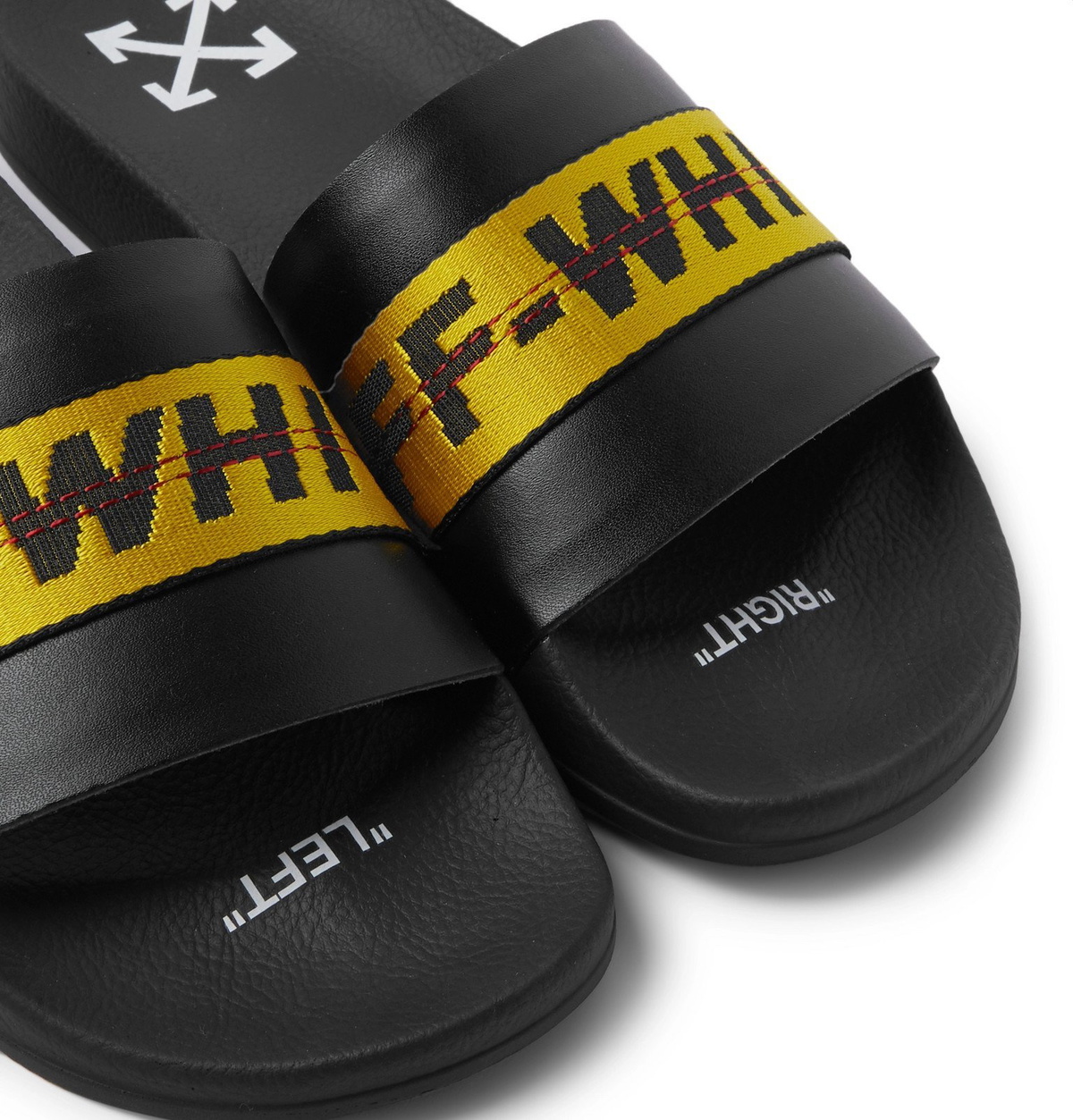 Off-White - Logo Webbing-Trimmed Leather Slides - Black Off-White