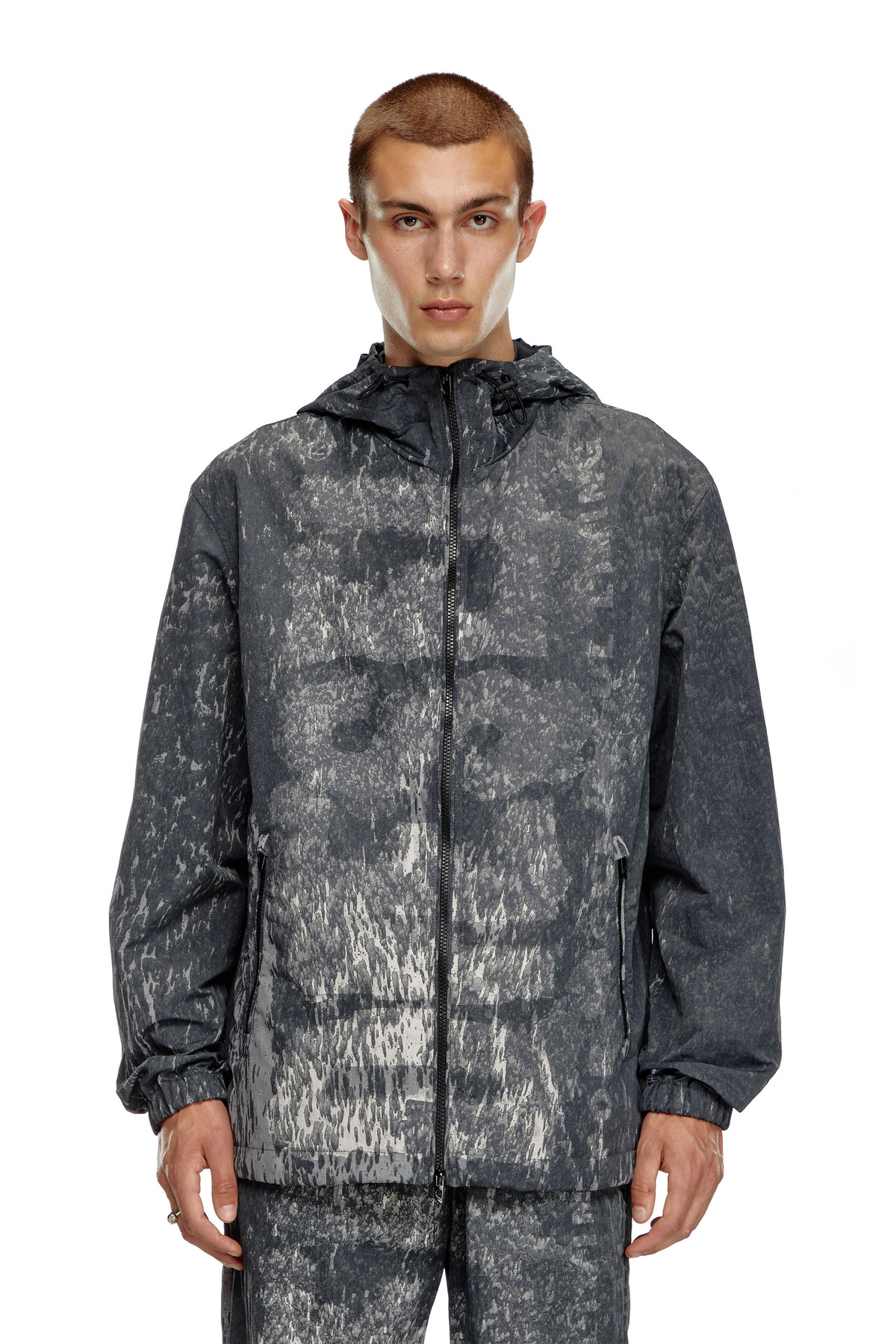 Diesel Hooded windbreaker with Rain Camo print - Jackets Mens in Black ...