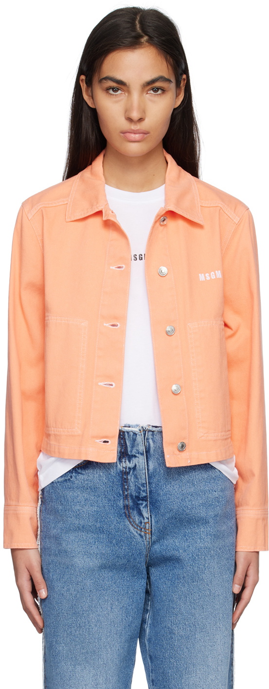 MSGM Orange Embroidered Denim Jacket MSGM