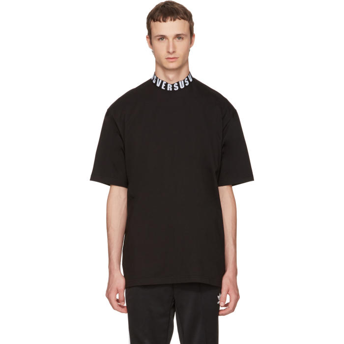 Versus Black Logo Collar T-Shirt Versus